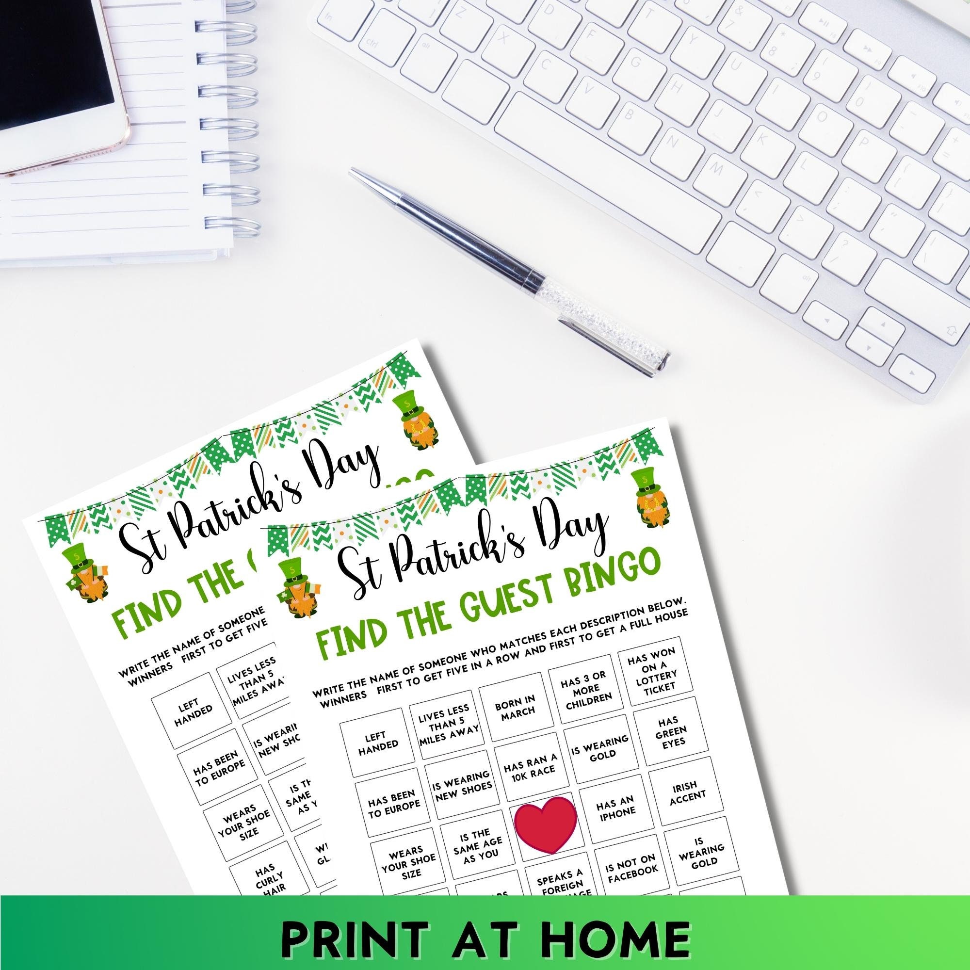 Printable St Patrick's Day Find the Guest Bingo St | Etsy