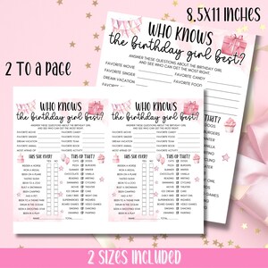 Who Knows the Birthday Girl Best, Editable Printable Pink Birthday Game ...