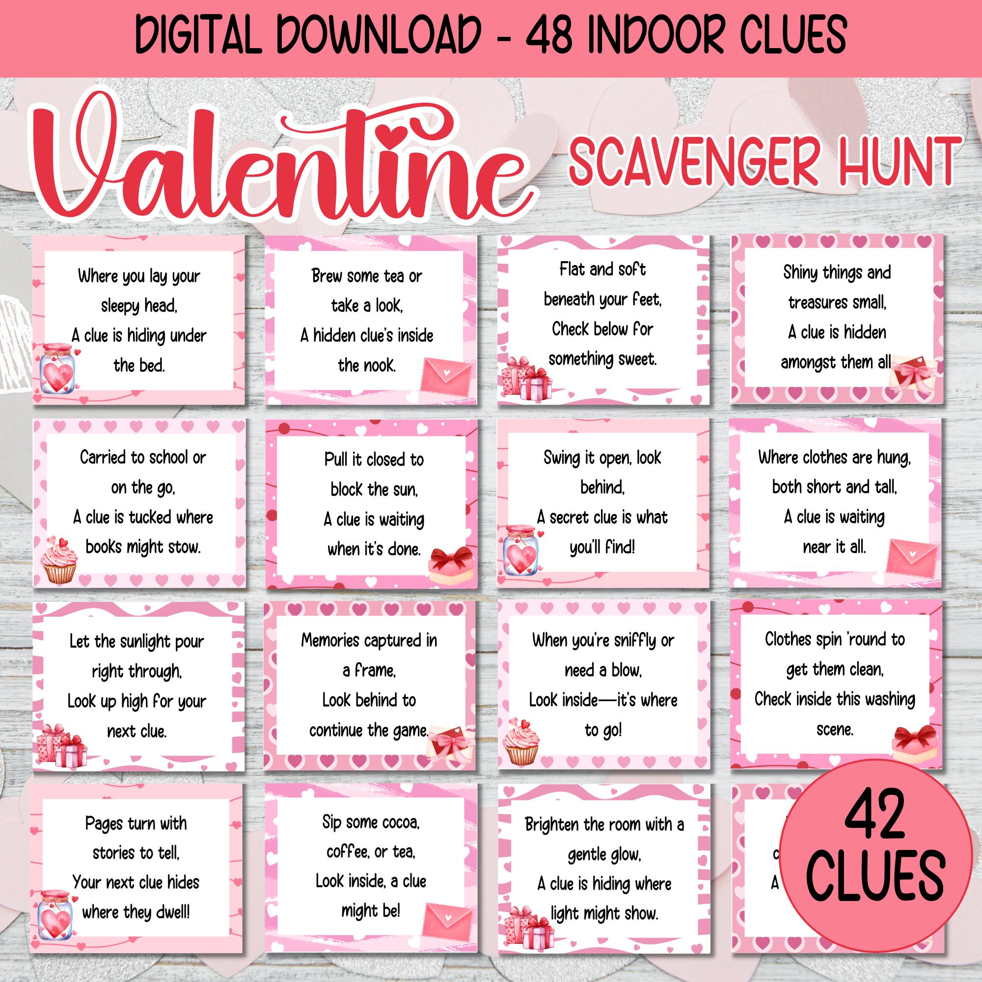 Valentines Scavenger Hunt for Kids, Indoor Valentine Game, Treasure ...