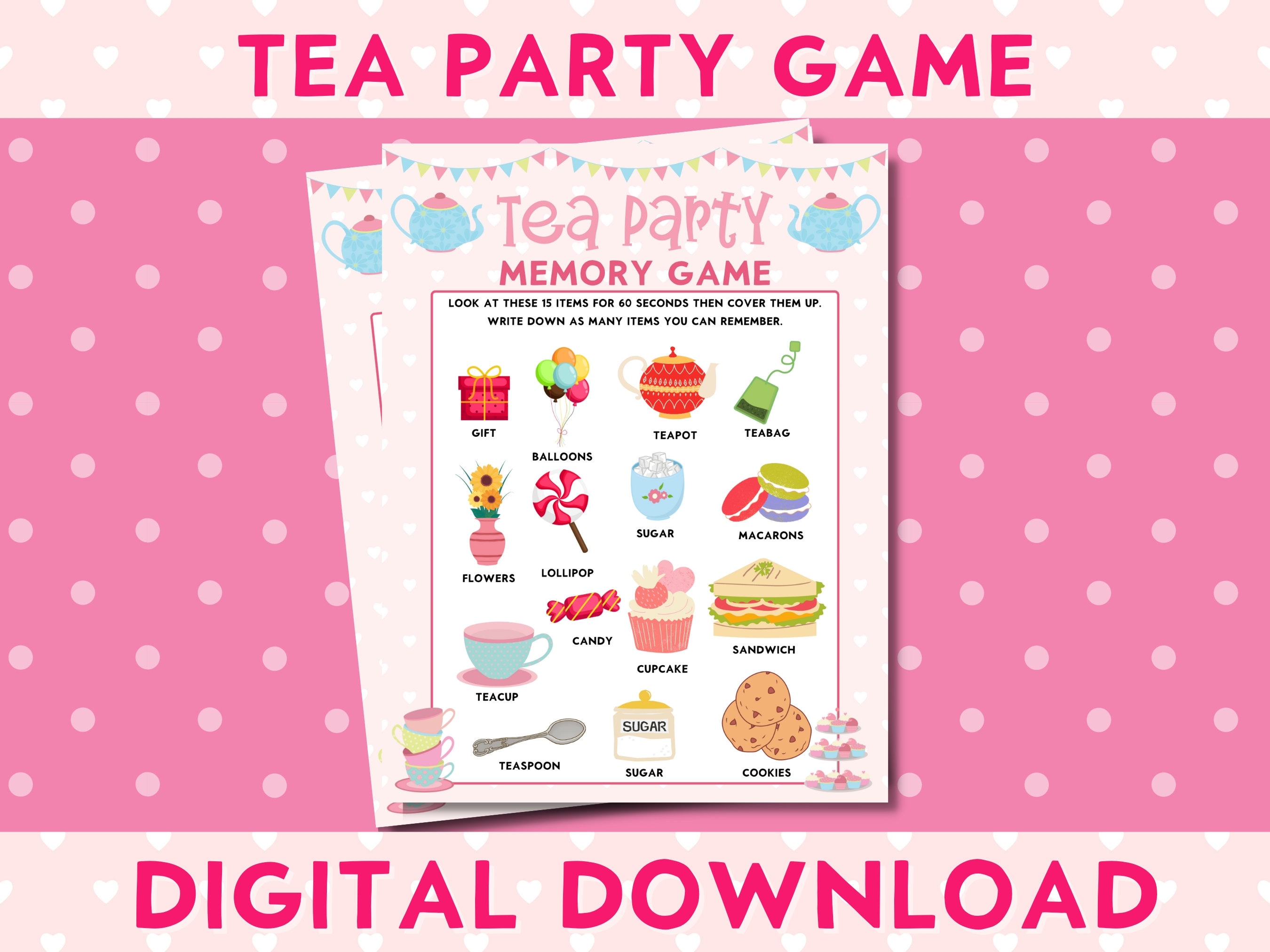 Tea Party Printable Memory Game, Girls Birthday Party, Afternoon Tea ...