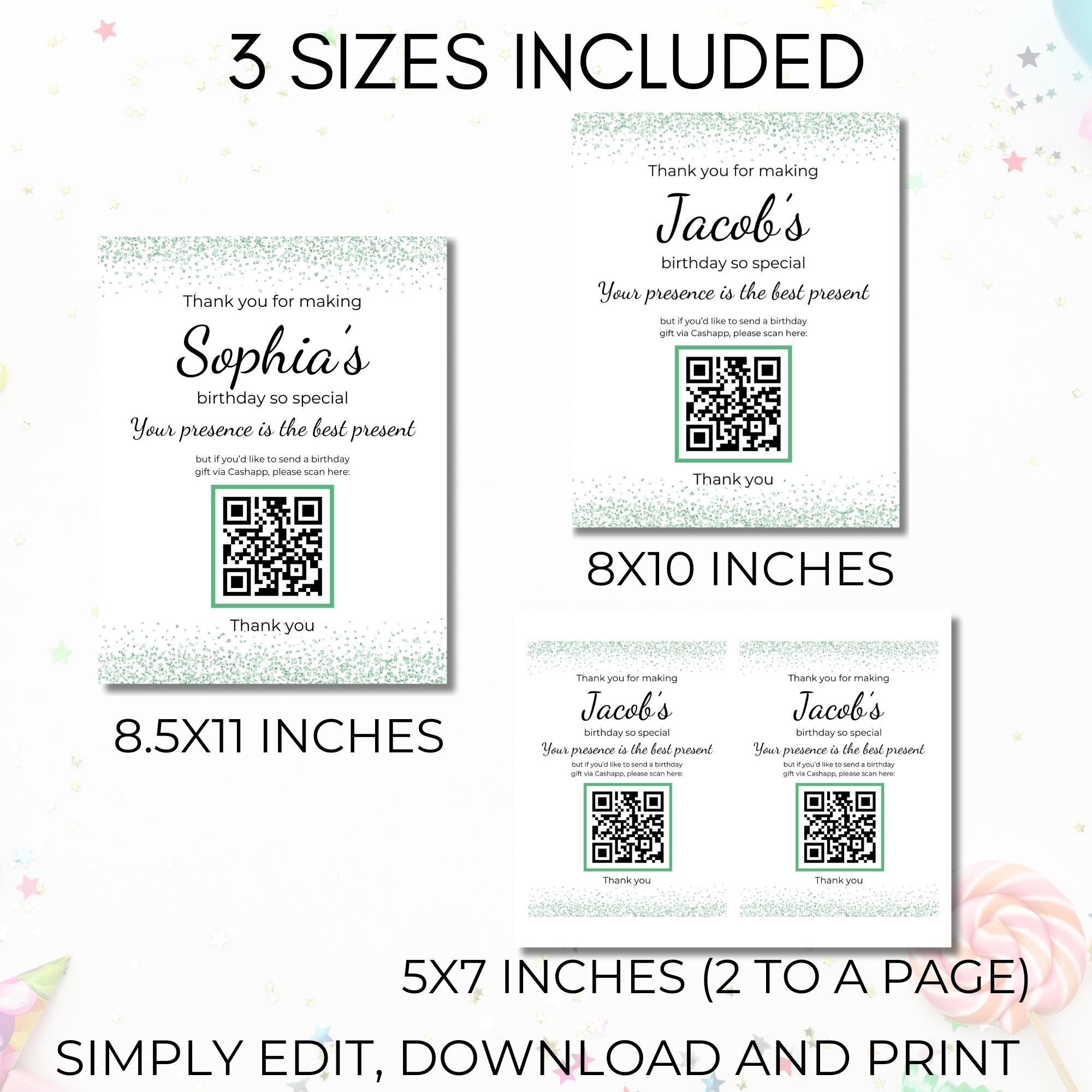 Green Birthday Cashapp Poster for Teen/tween With QR Code: Perfect ...
