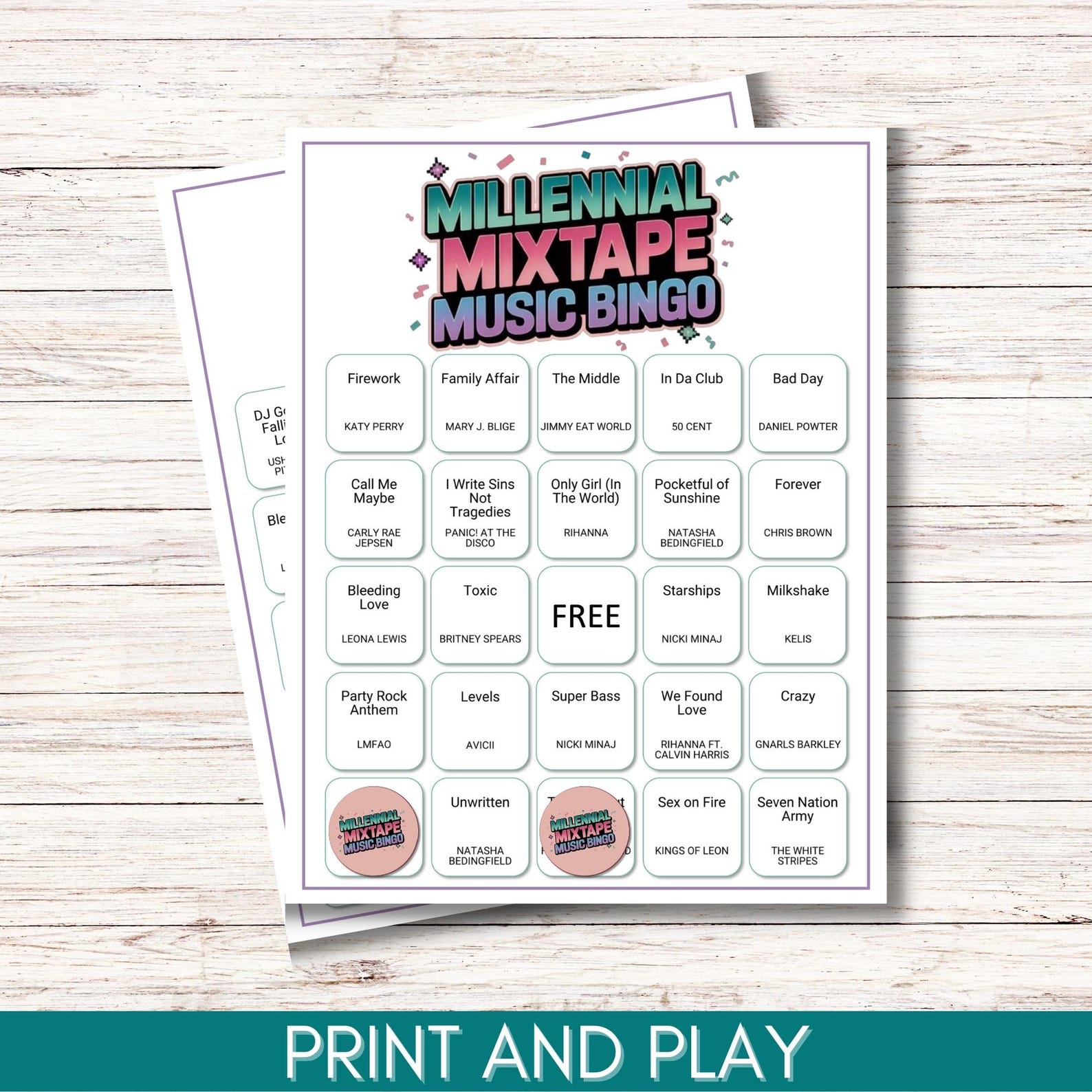 Millennial Mixtape Music Bingo – 00s & 10s Printable Party Game, 75 ...