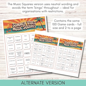 Summer Vibes Music Bingo – Printable Game With 100 Bingo Cards, Pool ...