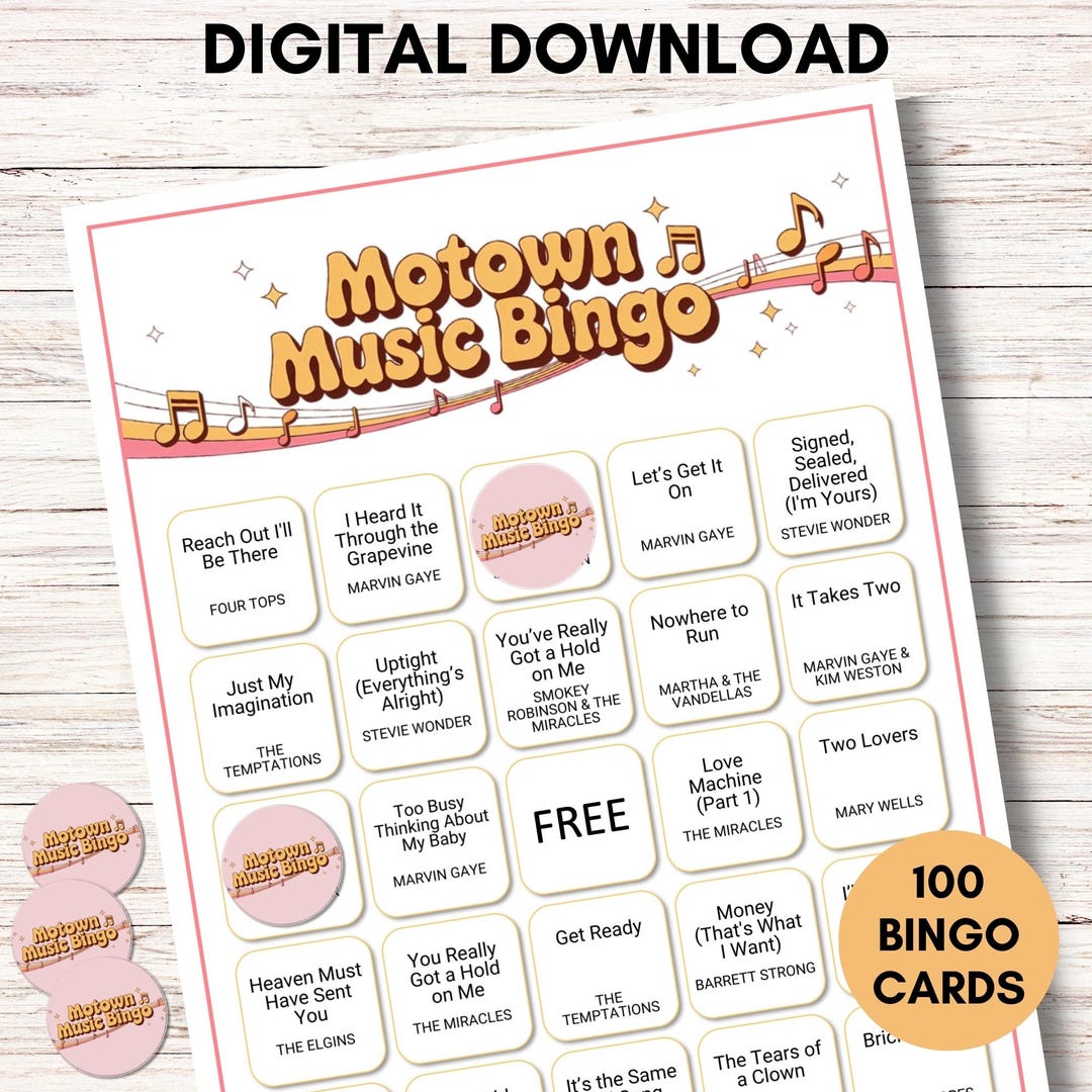 Motown Music Bingo – Printable Game With 100 Cards, Great for Schools & Black History Month ...
