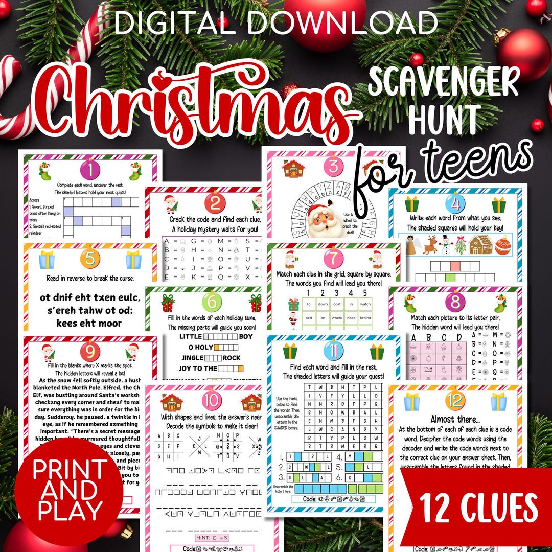 Christmas Scavenger Hunt for Older Kids, Fun Indoor Treasure Hunt ...