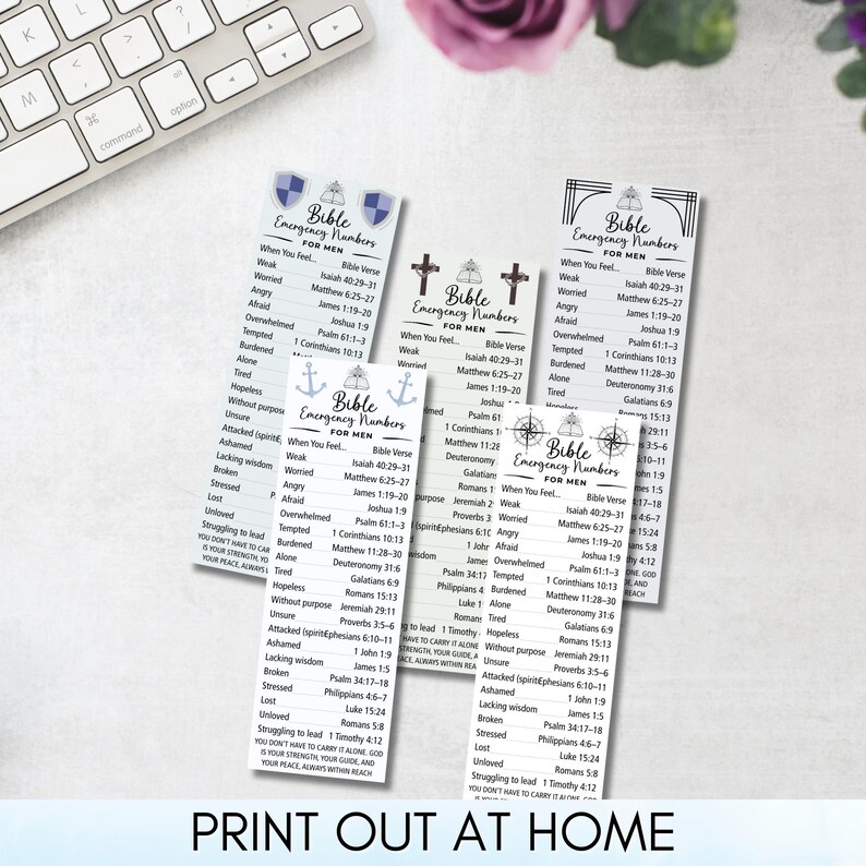 Bible Emergency Numbers Bookmarks, Printable Scripture Strength for Men ...