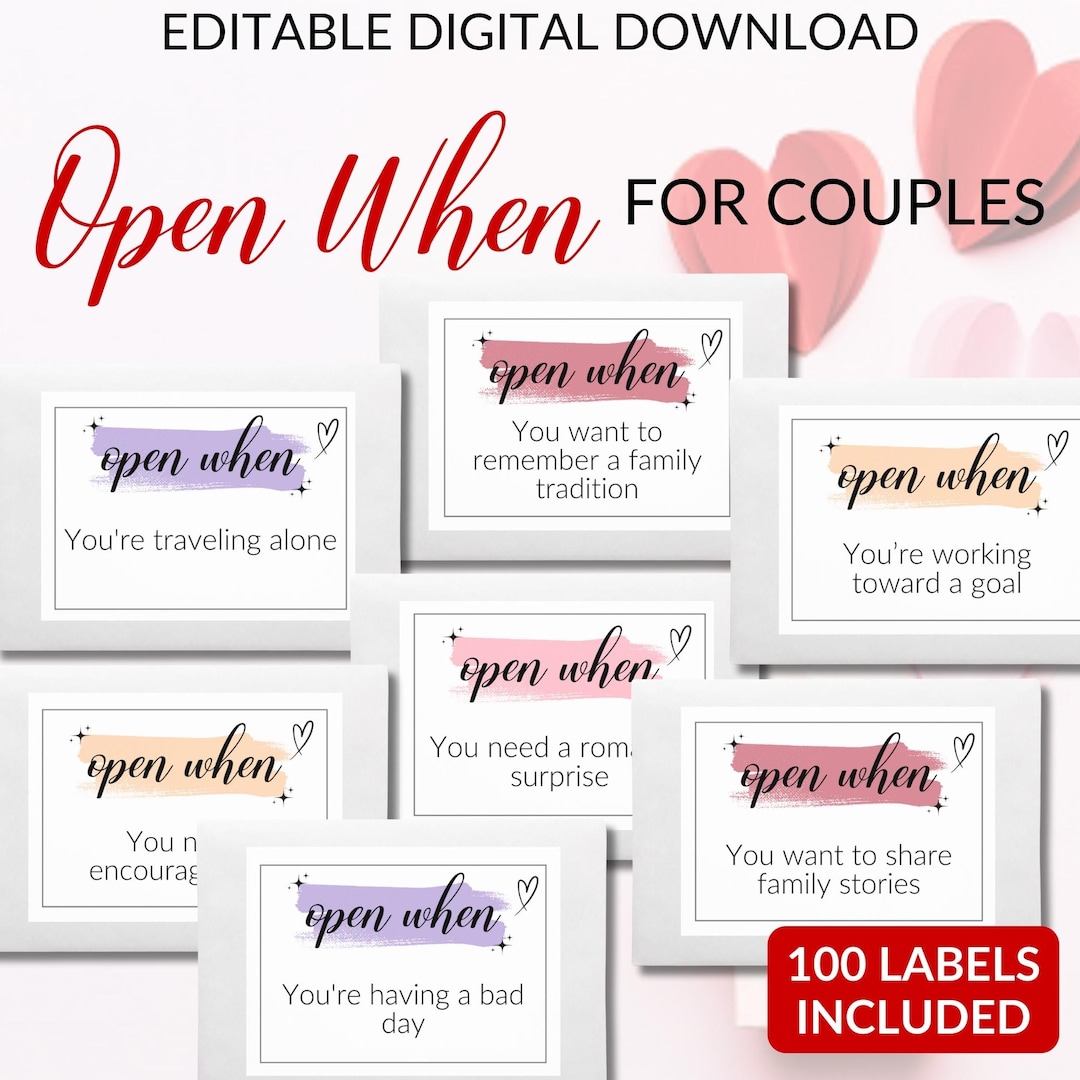 Open When Letter Labels Template, Couples Edition, Customizable Gift ...