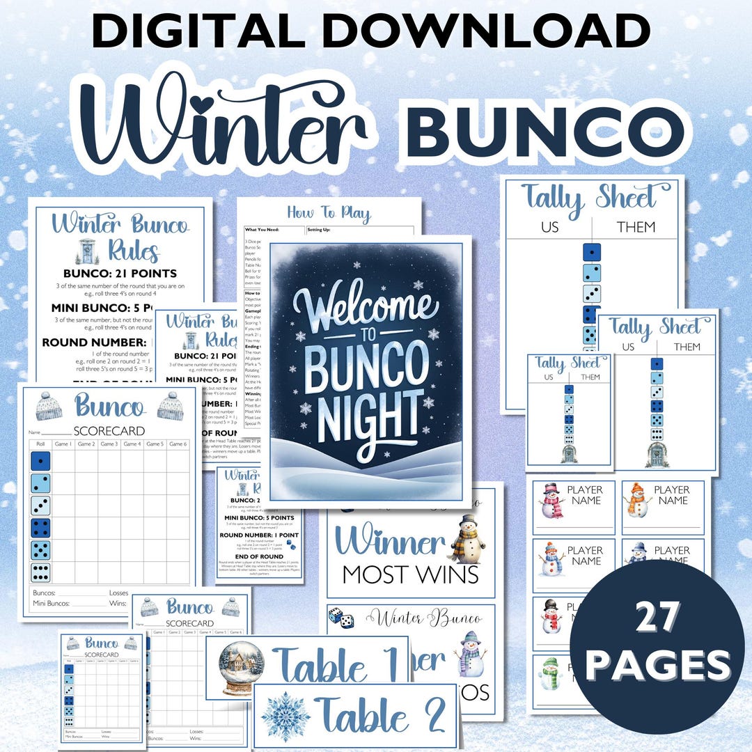 Winter Bunco Score Sheets, Printable Holiday Party Game, Fun Family ...