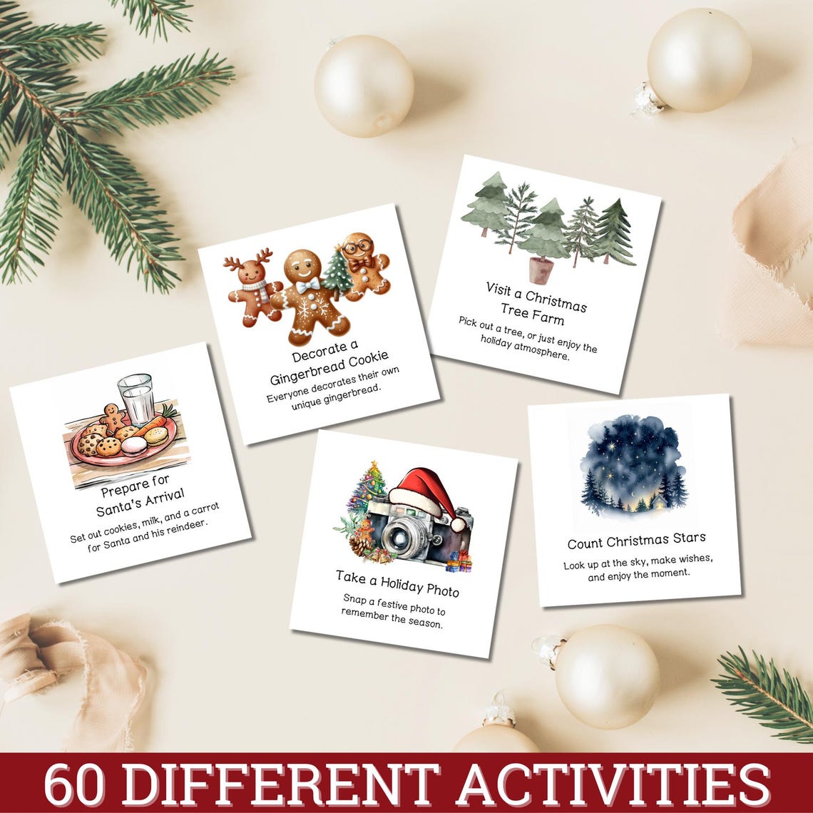Christmas Advent Activity Cards, 60 Printable Kids Activities, DIY Fun ...