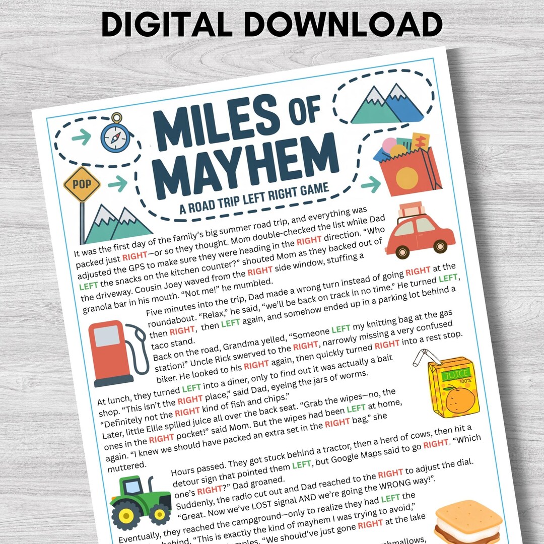 Left Right Road Trip Game – Printable Summer Party – Miles of Mayhem ...