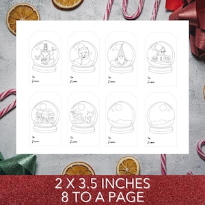 Printable Christmas Snow Globe Coloring Gift Tags, Set of 8, Editable ...