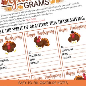 Thanksgiving Gratitude Gram Fundraiser Flyer Template, Editable Candy ...