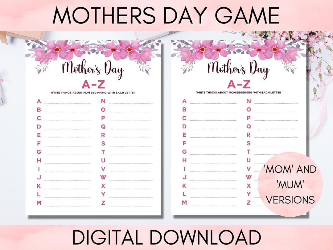 Printable Mother's Day A-Z Game, Alphabet Game, Family Game Night ...