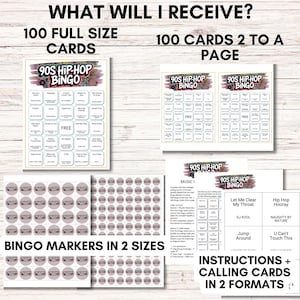 90s Hip Hop Bingo, Music Bingo Fun, 100 Unique Cards, Digital Download ...