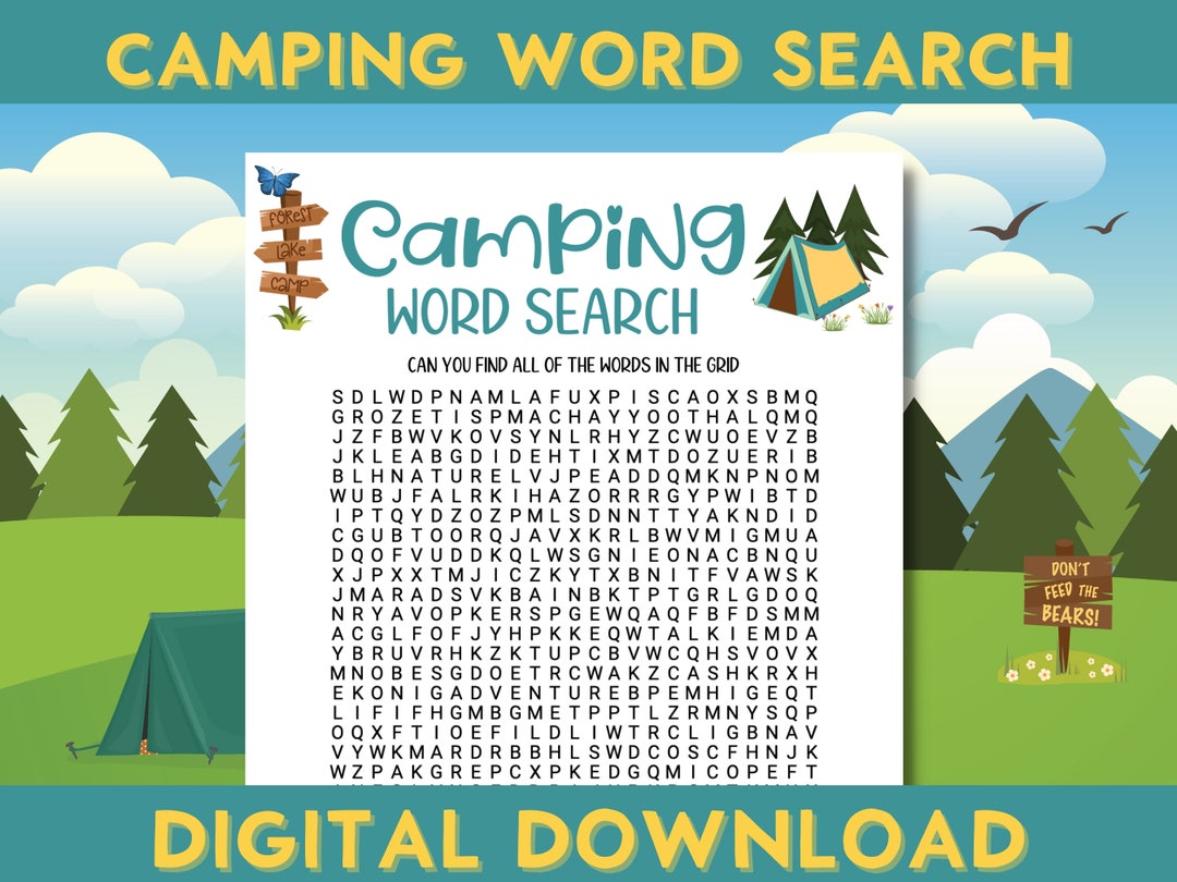 Camping Word Search Game, Printable Camping Trip Game, Summer Camp ...