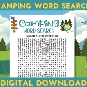 Camping Word Search Game, Printable Camping Trip Game, Summer Camp ...