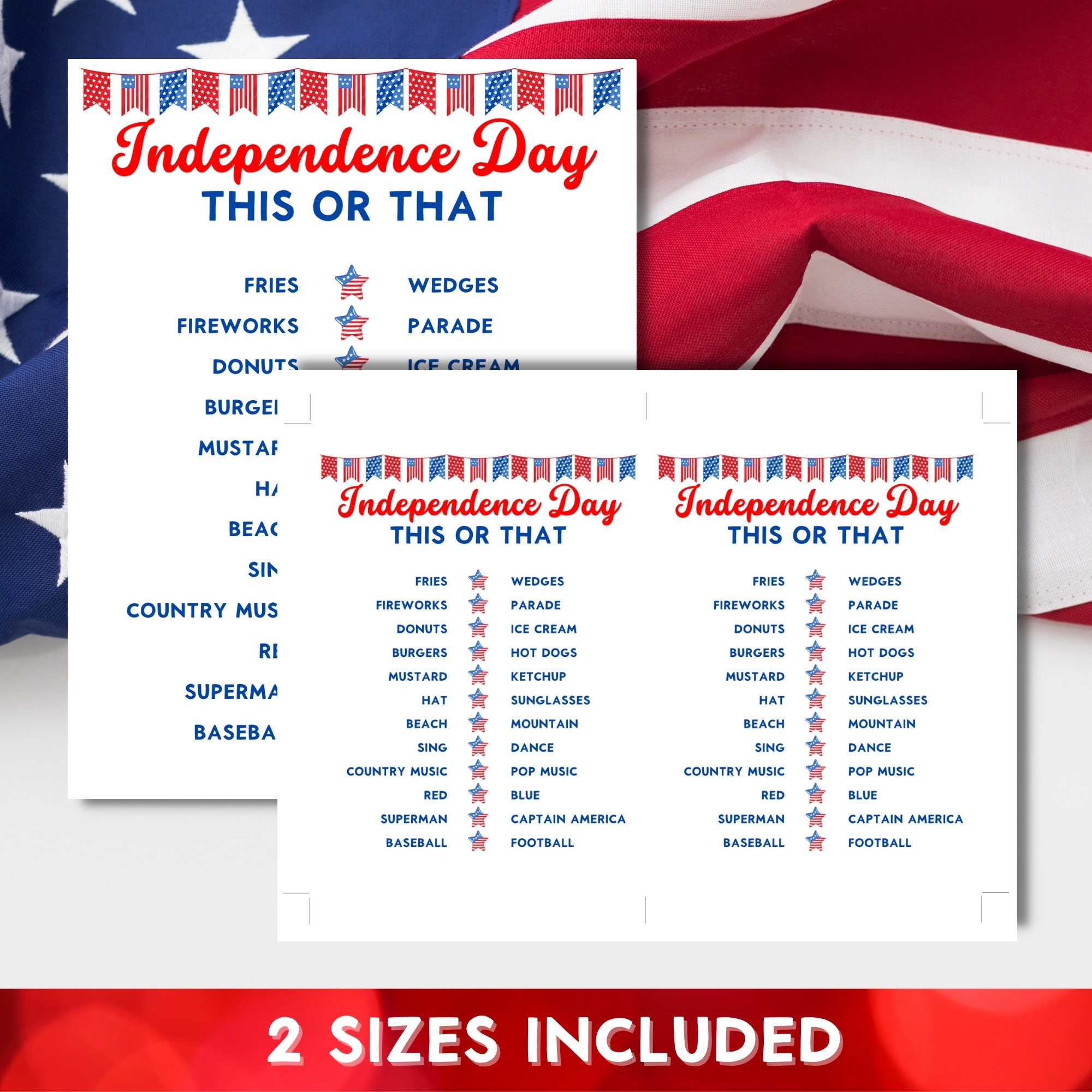 Printable Independence Day This or That Game Family Fun - Etsy