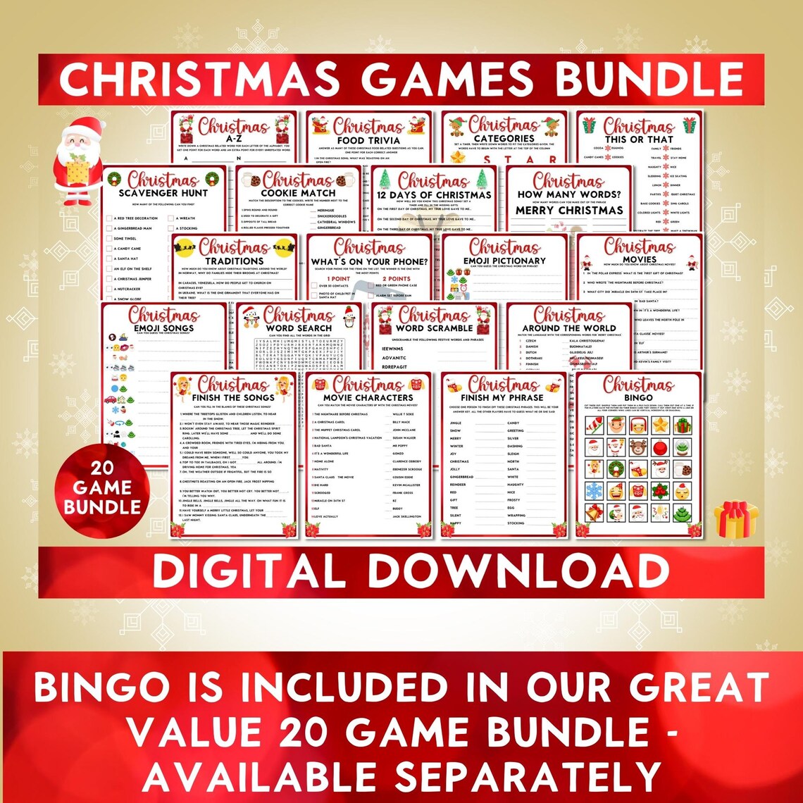 Printable Christmas Bingo Game Instant Digital Download 30 - Etsy