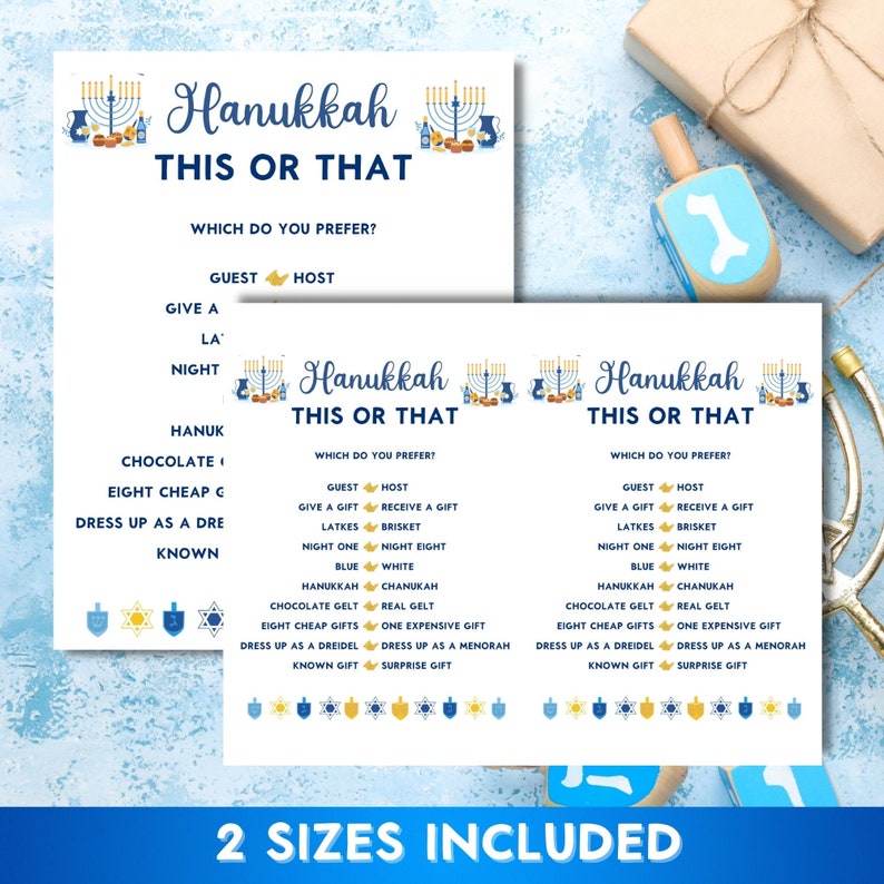 Printable Hanukkah This or That Game, Digital Download, Party Game ...