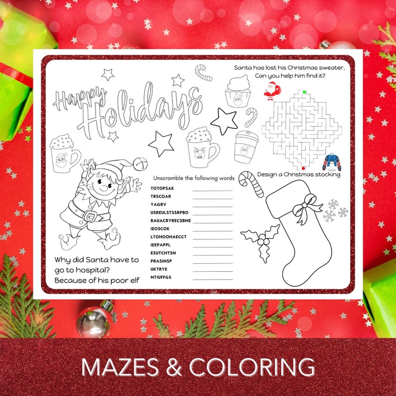 Printable Christmas Activity Sheet Placemats for Kids, Instant Download ...