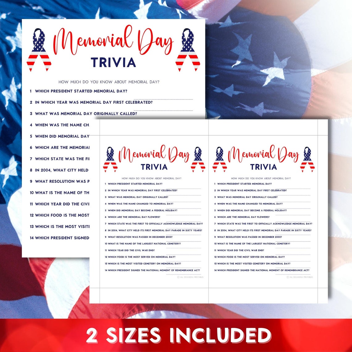 Printable Memorial Day Trivia Quiz Game Family Party Fun - Etsy