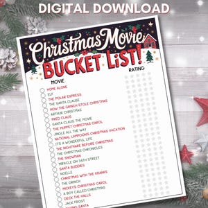 Christmas Movie Bucket List, Family Movie Night Printable, Editable ...