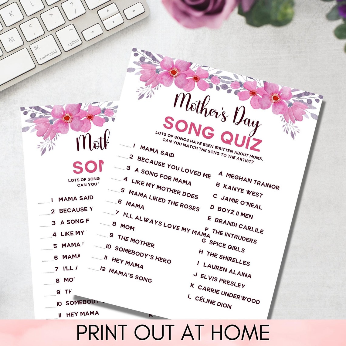 Printable Mother's Day Song Quiz Game Music About Moms - Etsy