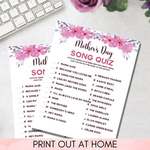 Printable Mother's Day Song Quiz Game, Music About Moms, Family Game ...
