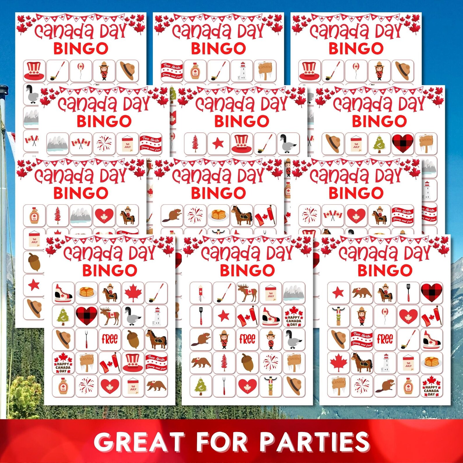 Canada Day Printable Bingo Game 20 Unique Bingo Cards Day - Etsy