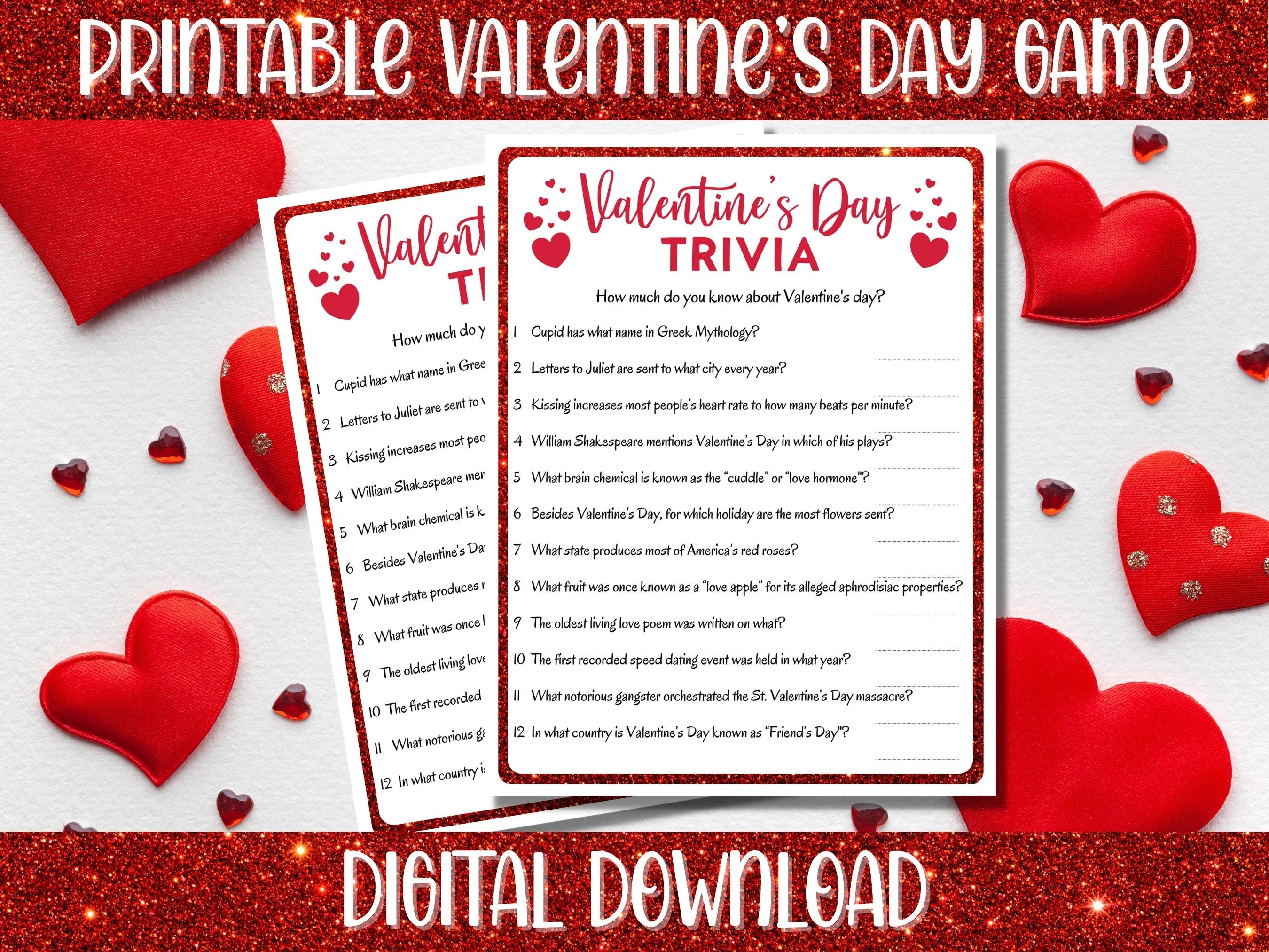 Printable Valentine's Day Trivia Quiz Party Game, Instant Download - Etsy