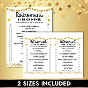 Printable Retirement Party Ever or Never Game, Work Party for Retiree ...