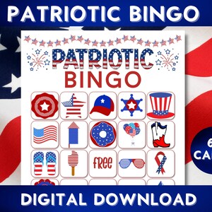 Patriotic Printable Bingo Game, 60 Unique Bingo Cards, Memorial Day ...