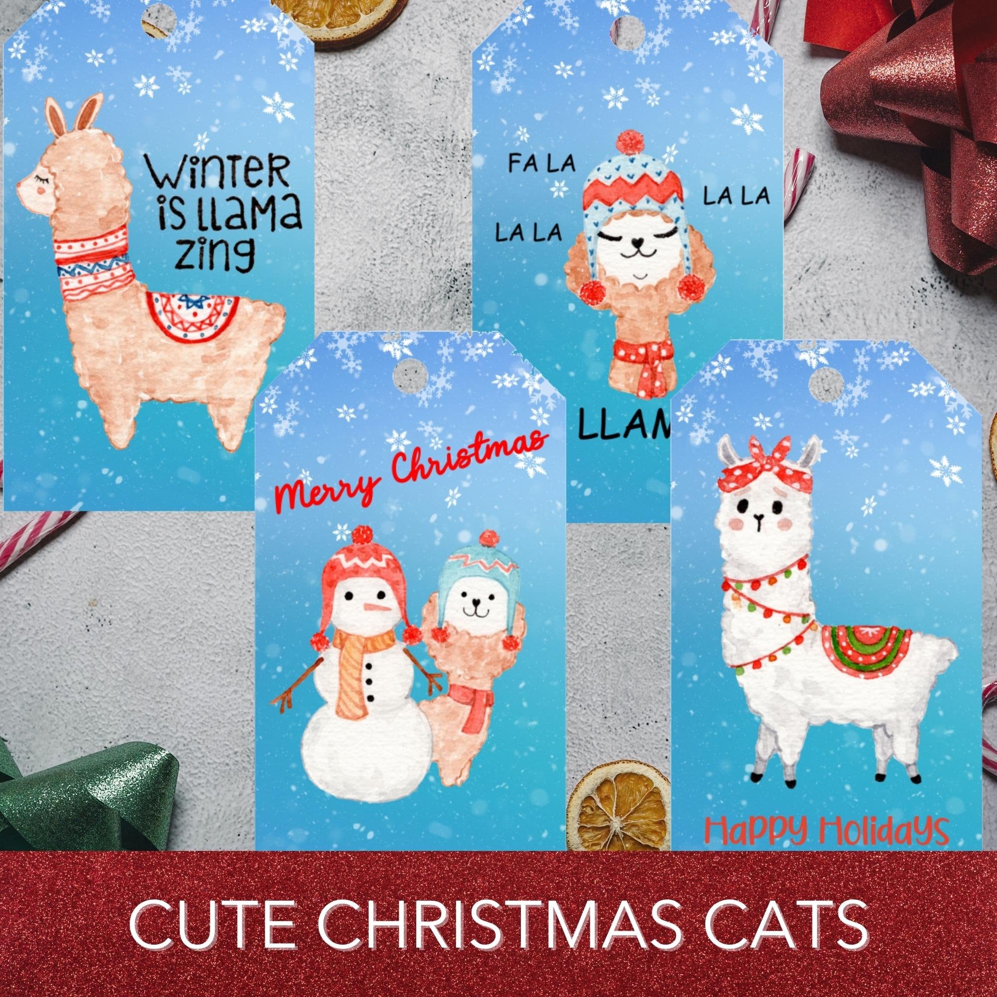 Printable Christmas Llamas Gift Tag Set of 8 Editable | Etsy