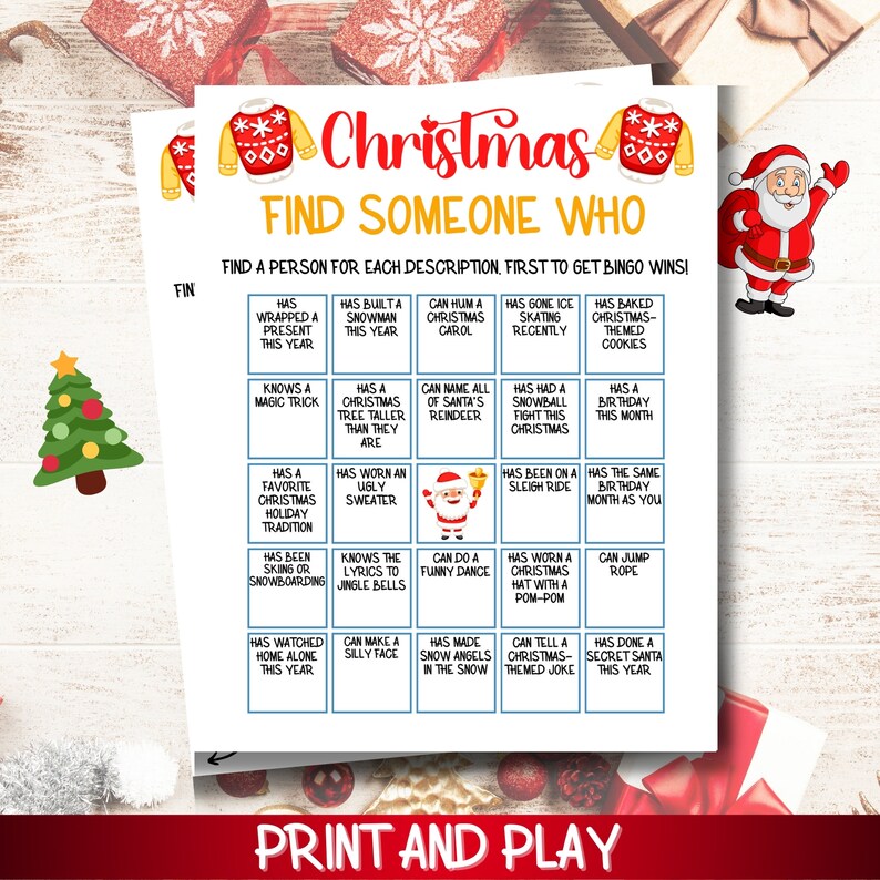Christmas Find Someone Who Christmas Group Game Icebreaker Bingo Find ...