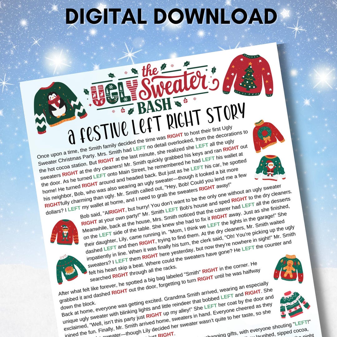 Ugly Sweater Party Game, Christmas Left Right Game, Festive Pass the ...