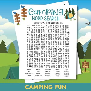 Camping Word Search Game, Printable Camping Trip Game, Summer Camp ...