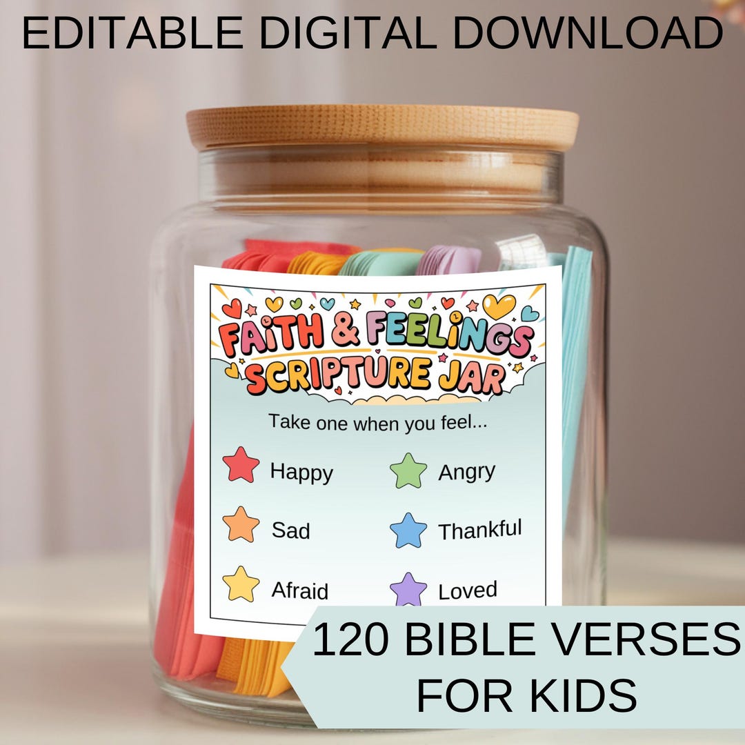 Make Your Own Scripture Jar for Kids, Bible Verses Emotions Jar ...