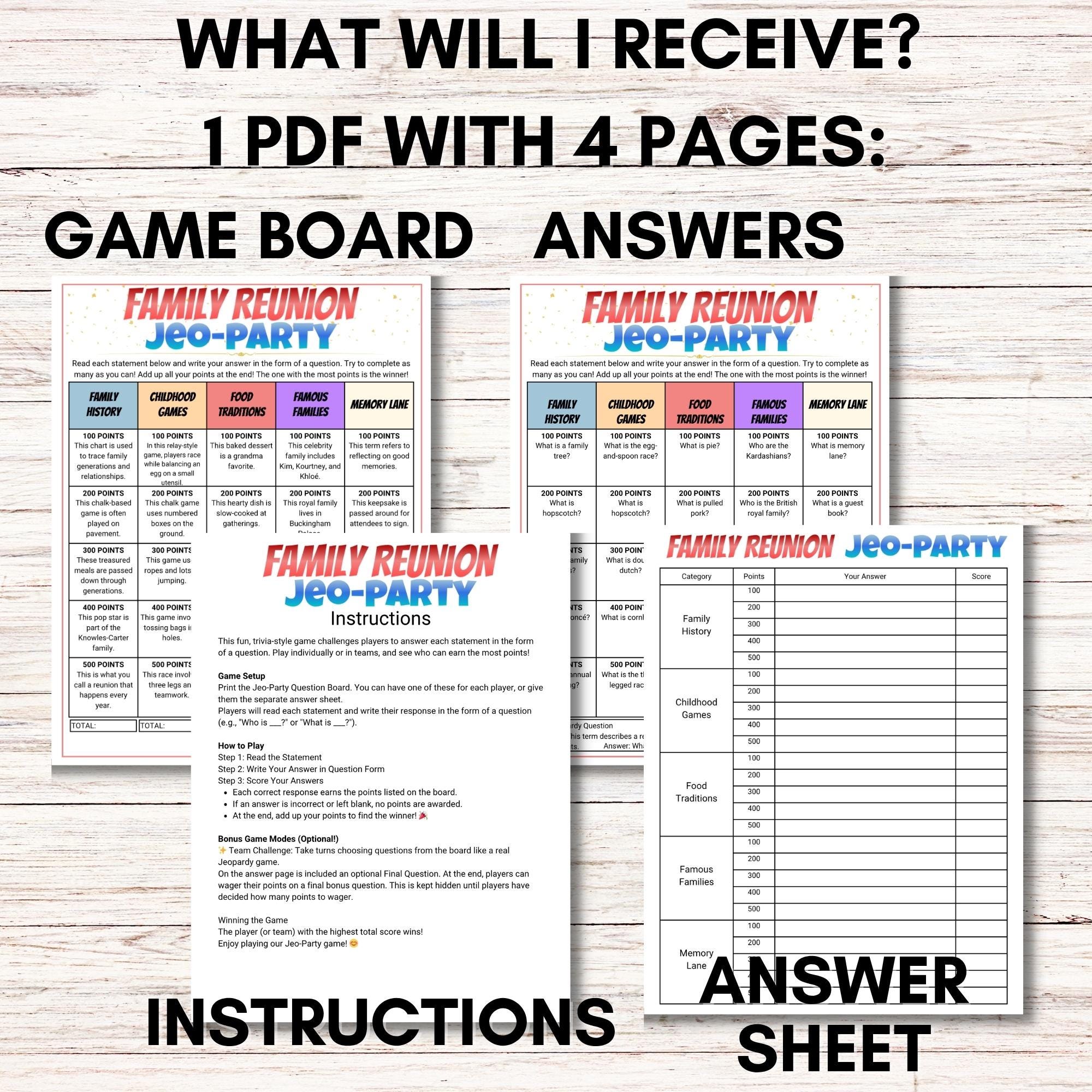 Family Reunion Jeo-party Game – Printable Trivia, Editable Canva, Fun ...