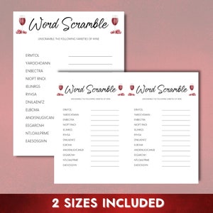 Wine Party Word Scramble Game, Printable Game, Bachelorette Party ...