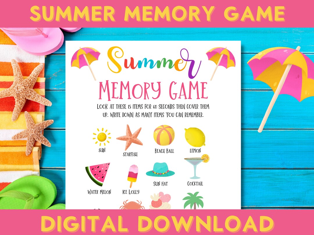 Summer Memory Game, Printable Activity, Pool Party, Family Fun, End of ...