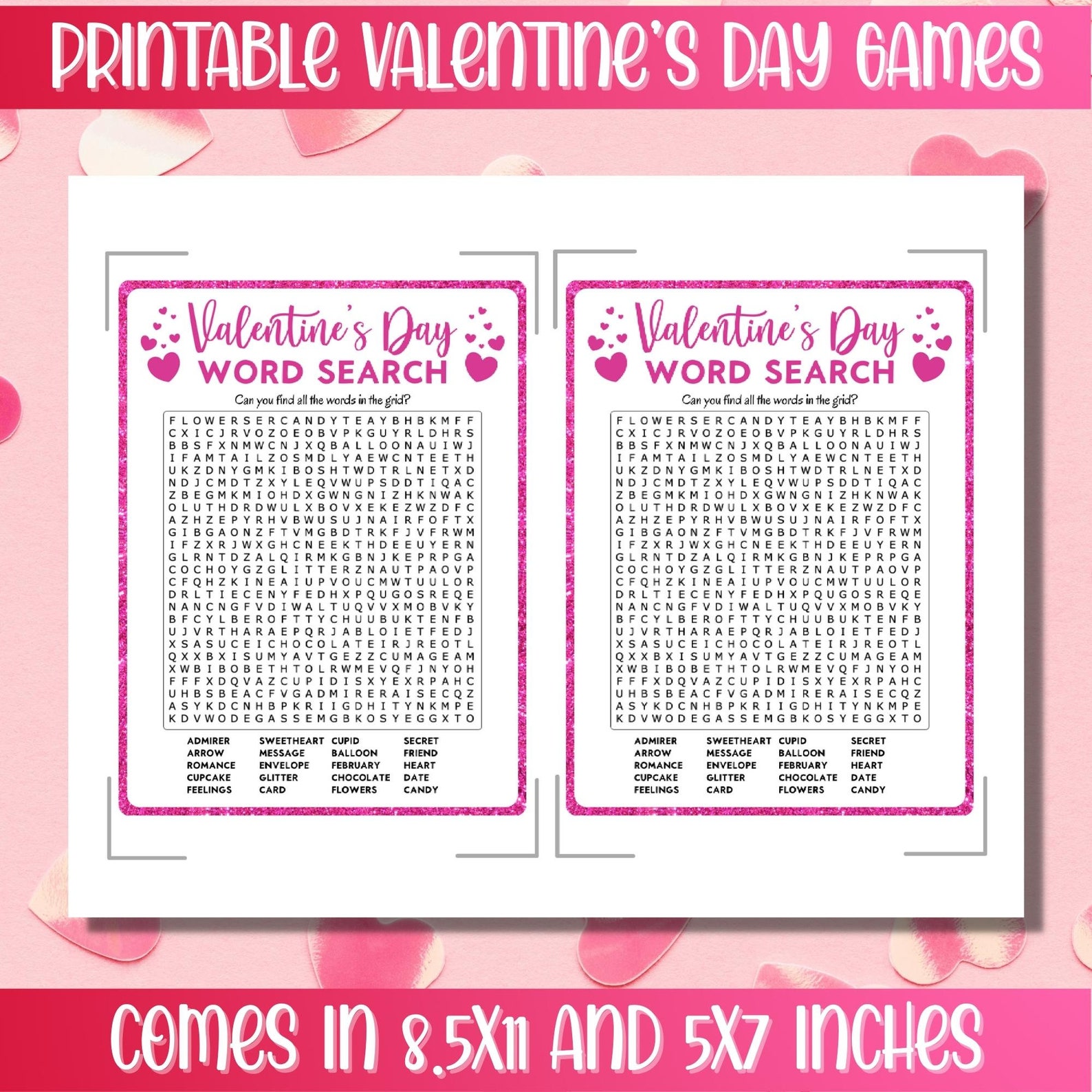 Printable Valentine's Day Word Search Party Game Instant | Etsy
