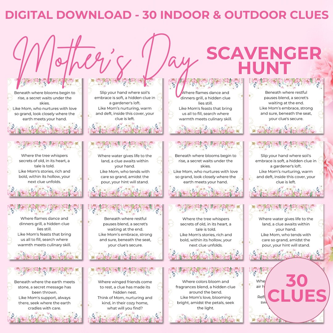 Mother's Day Scavenger Hunt, Mother's Day Game, Mother's Day Treasure ...