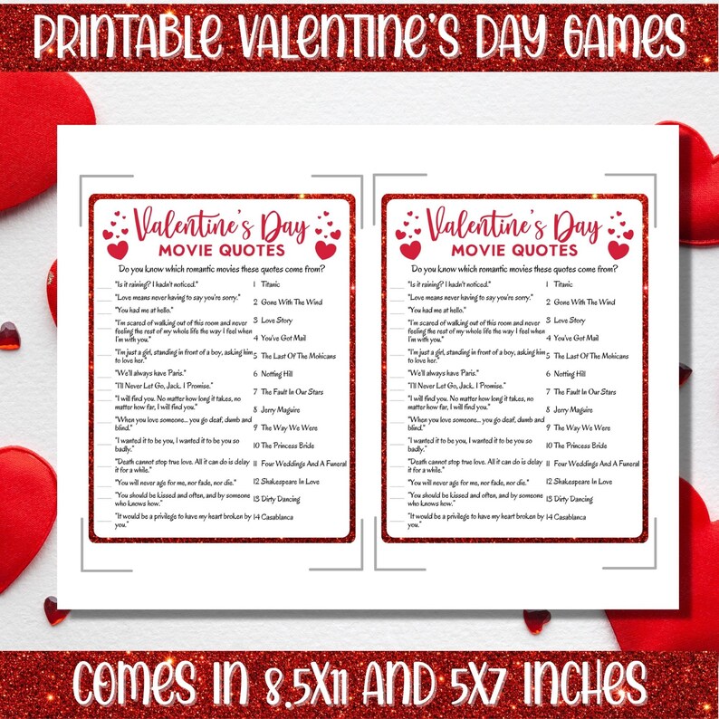 Printable Valentine's Day Movie Quotes Party Game Instant - Etsy