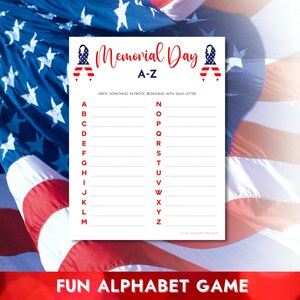 Printable Memorial Day A-Z Game, Alphabet Word Game, Patriotic - Etsy