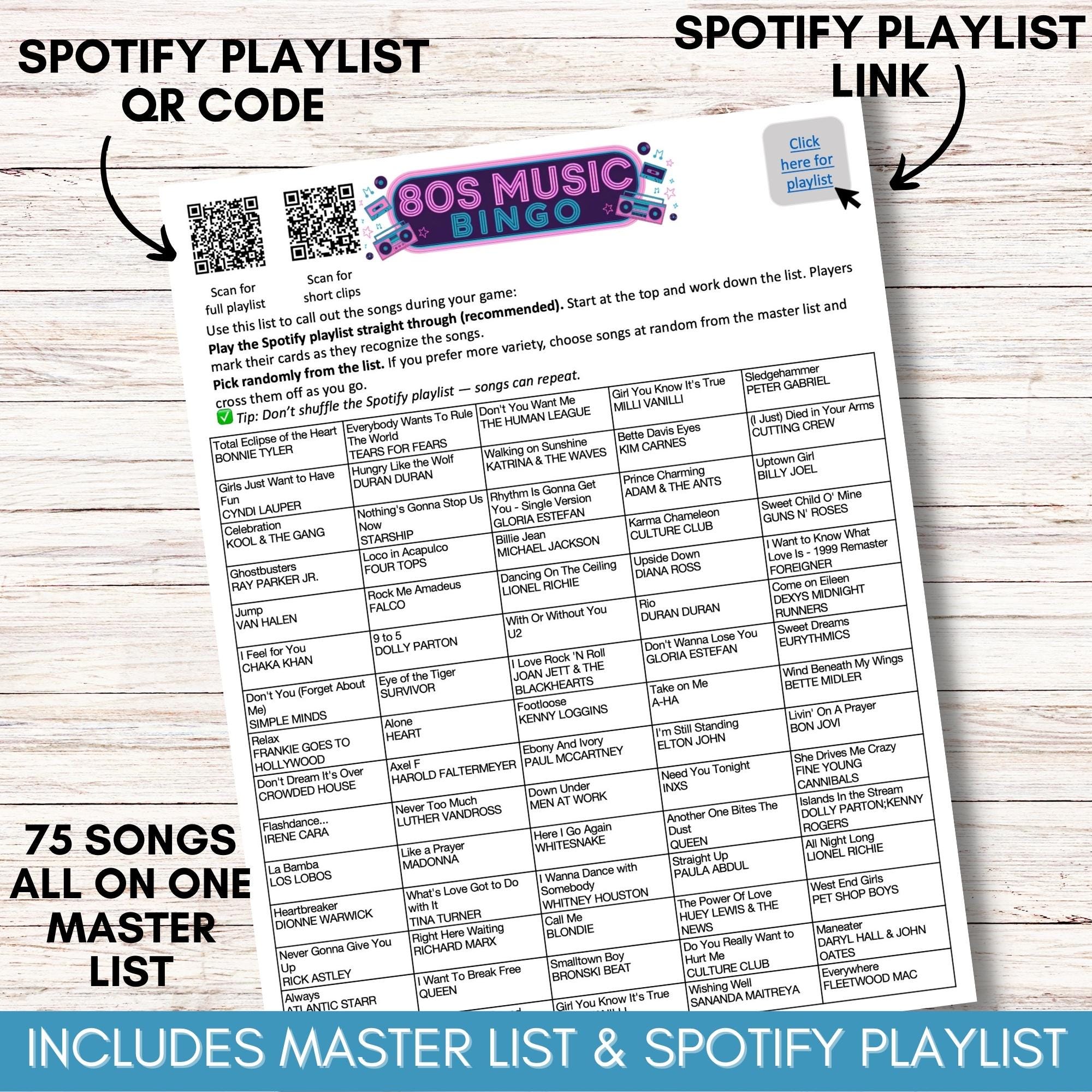 80s Music Bingo, 100 Printable Bingo Cards, Fun Party Game, Digital ...