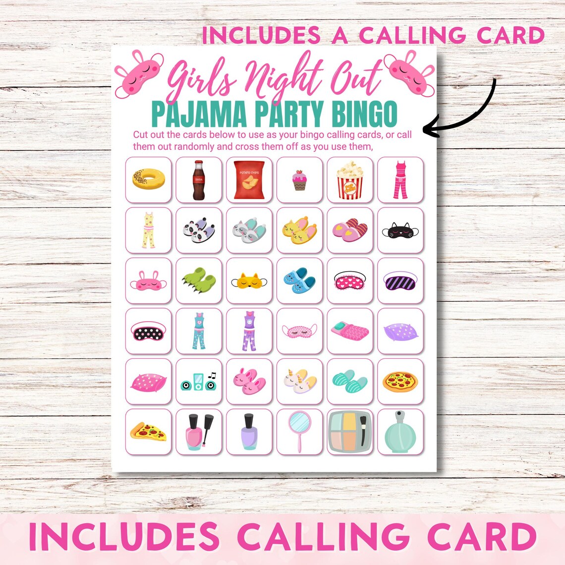 Pajama Party Bingo Game for Girls Sleepover, Birthday Party Fun ...