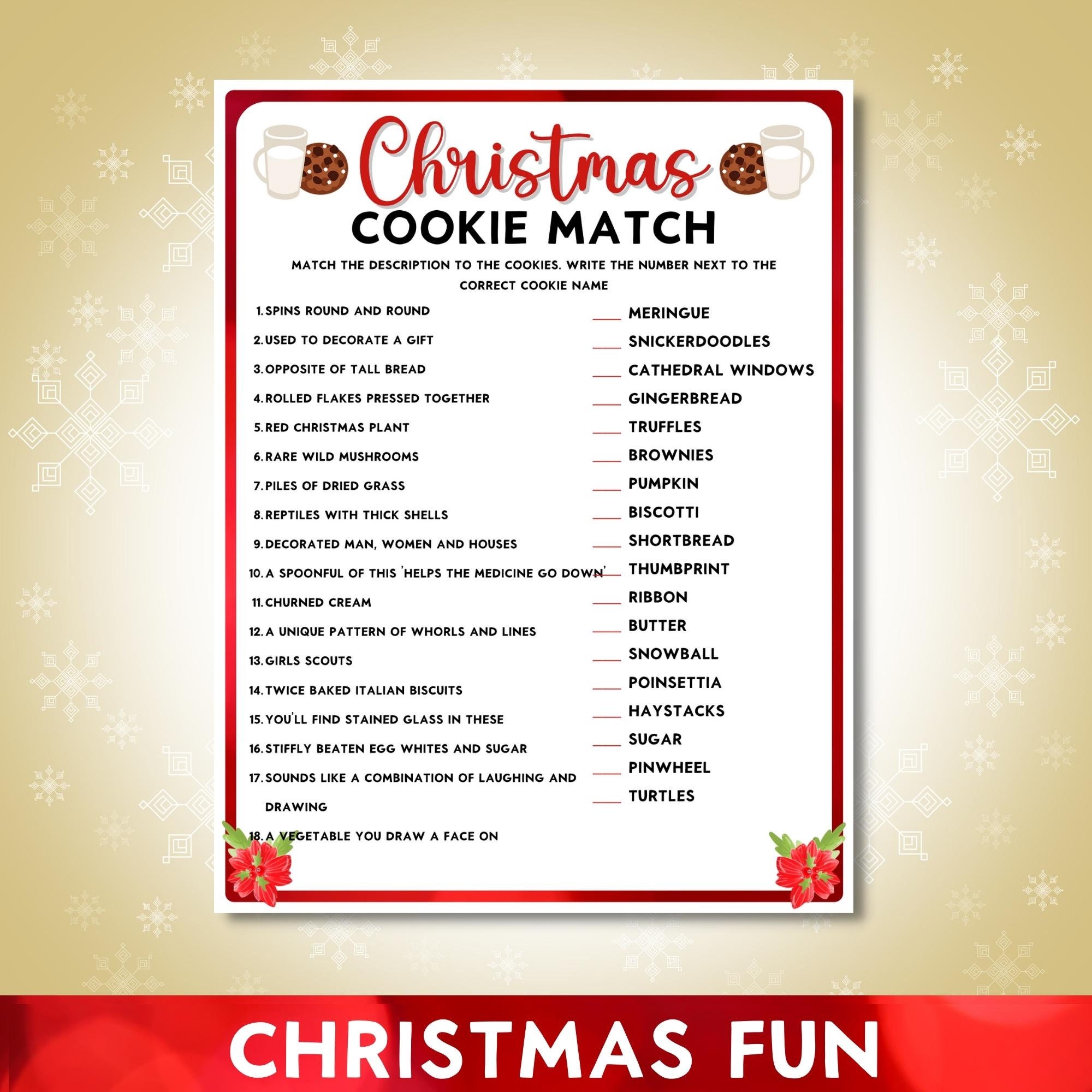 Christmas Cookie Match Printable Game, Digital Download, Party Game ...