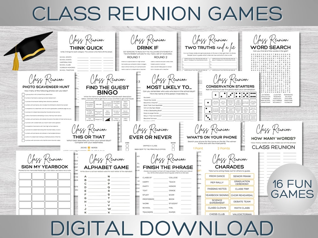 Class Reunion Games Bundle, Printable High School Reunion, College ...