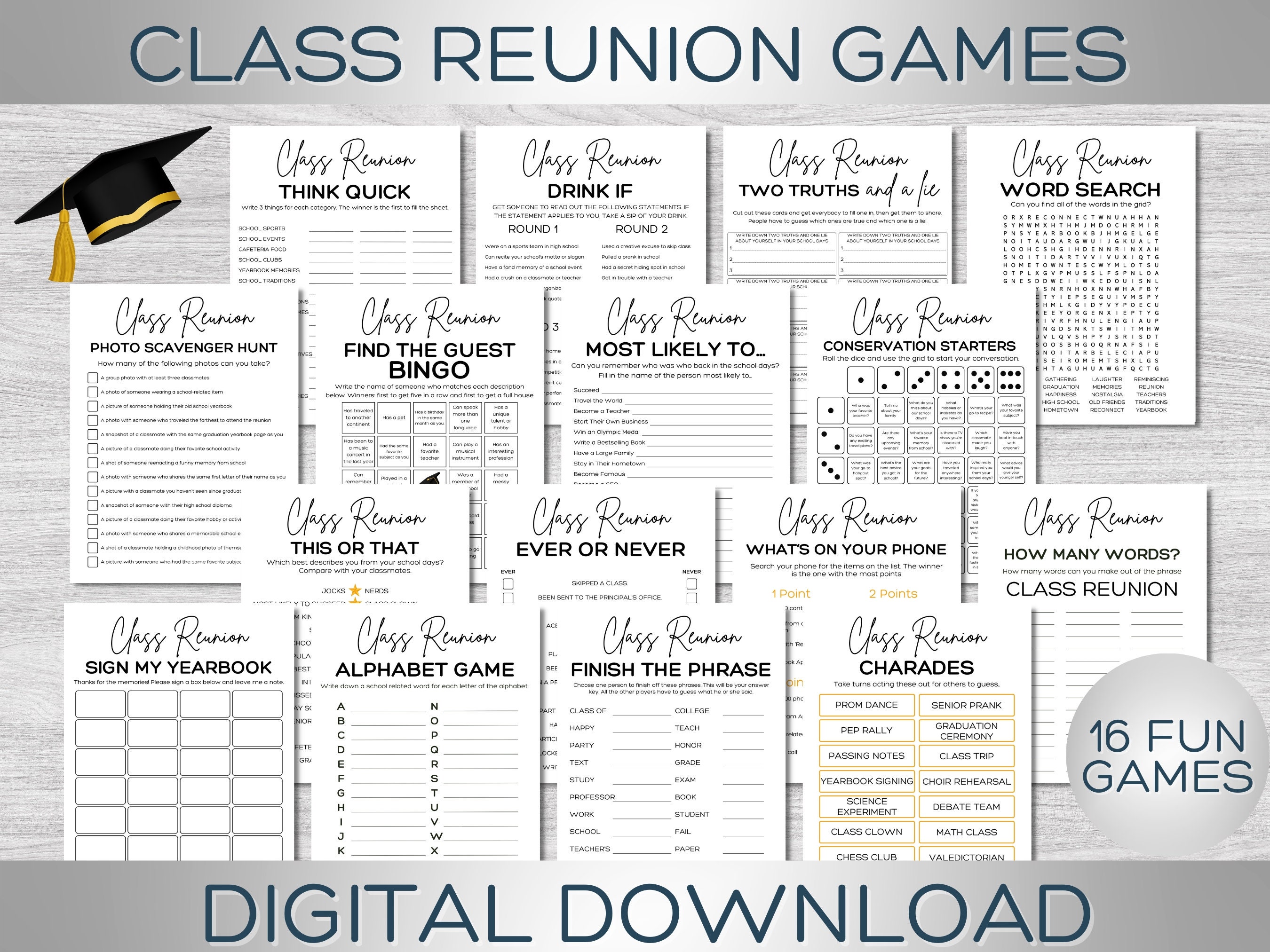 Class Reunion Games Bundle, Printable High School Reunion, College ...
