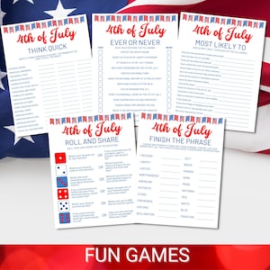 4th of July Party Games Bundle, Instant Download, USA Independence Day ...